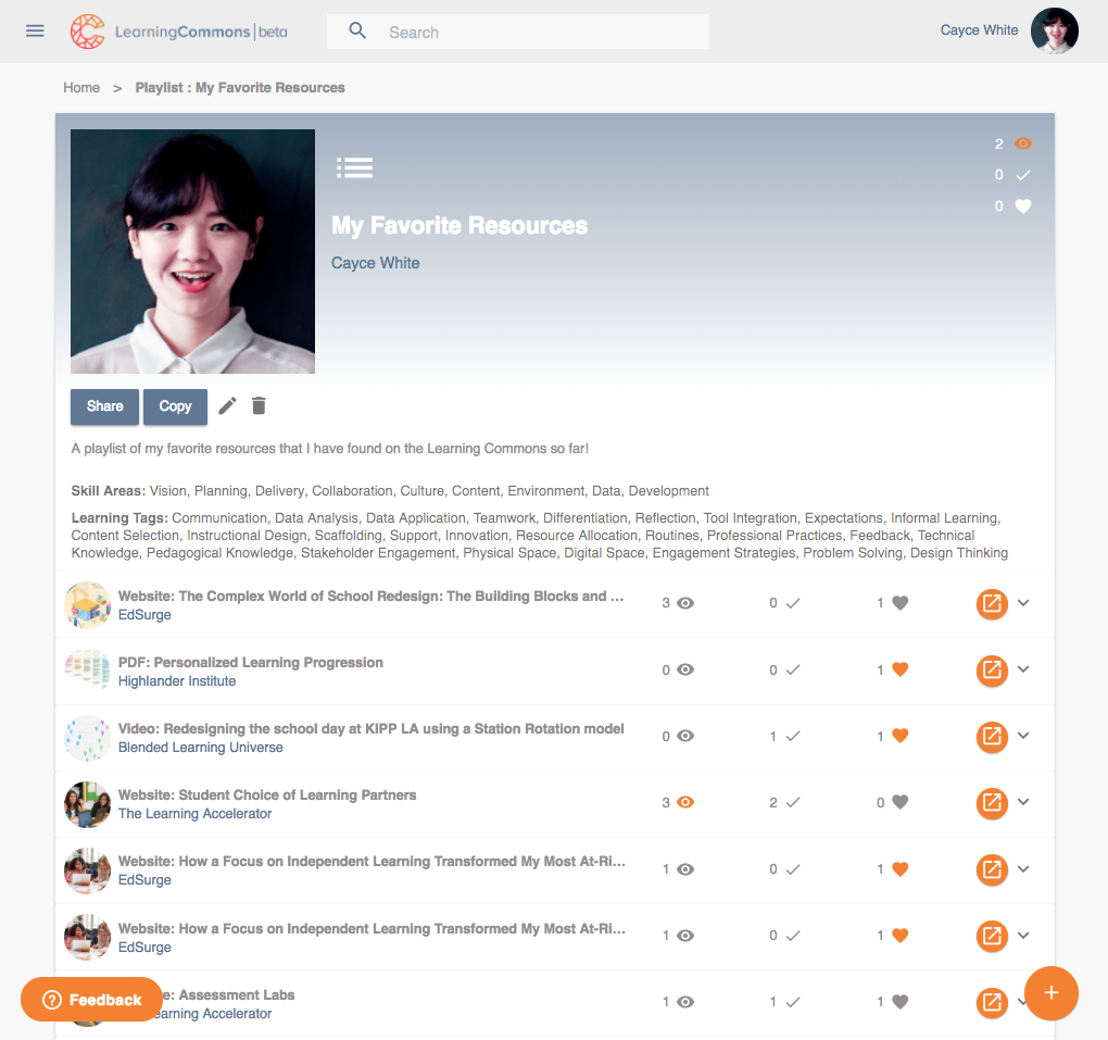 Educators can save items to their favorite resource playlists, creating ...